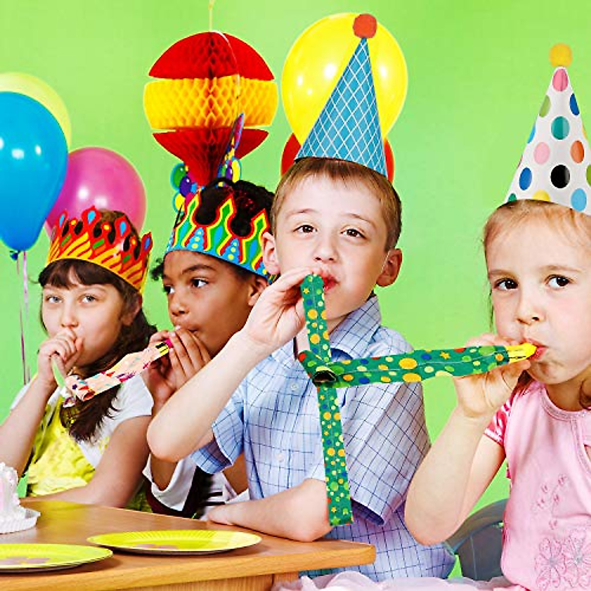 Skylety 59 Pieces Party Cone Hats with Colorful Party Blowers and Metallic Fringed Noise Makers Birthday Blowouts Horns Whistles Musical Noisemaker