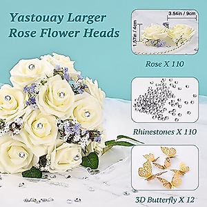 Yastouay 110Pcs 3.5inch Foam Rose Heads Ivory White Artificial Flowers Bulk Foam Roses Stemless Fake Rose Heads for DIY, Baby Shower Cake Decor Home Wedding Decoration