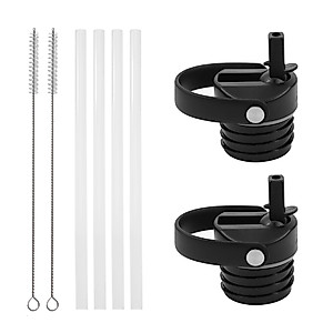 IRON °FLASK Straw Lid for Narrow Standard Mouth Insulated Sports Water Bottles, Standard Mouth, BPA Free, 2 Lids, 4 Straws, 2 Cleaning Brushes (Midnight Black)