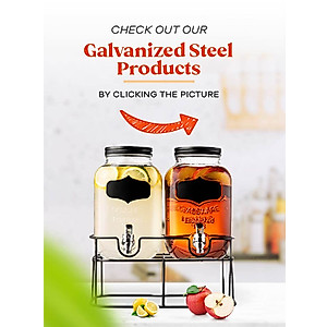 Royalty Art Dual Mason Jar Drink Dispensers with Metal Stand (4-Liters Each) Leakproof, Easy-Pull Spigots and Screw-On Lids Clear, Heavy-Duty Glass Chalkboard Sticker Labels