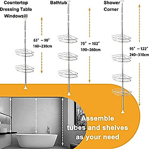SUYUDSM Shower Caddy Tension Pole, Rustproof Shower Corner Stand Storage Organizer for Bathroom, 4 Tier Adjustable Corner Shelves, 75 to 122 in