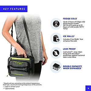 Arctic Zone Titan Deep Freeze Fridge Cold Expandable Insulated Horizontal Lunch Pack with 2X 250g High Performance Ice Walls, Grey