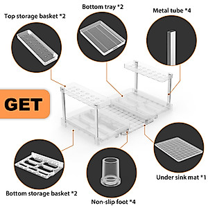 Under Sink Organizers with Waterproof Tray, L-Shaped Under Sink Organizer and Storage, Pull Out Under Cabinet Storage, Under Kitchen/Bathroom Sink Organizer