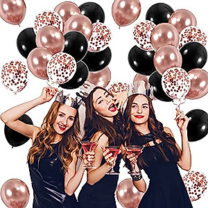 Chrome Metallic Rose Gold and Black Confetti Balloons 55 pcs 12 inch Thick Latex Balloons for Rose Gold Black Baby Bridal Shower,Women Girls Rose Gold and Black Birthday Party Decorations graduation party Supplies