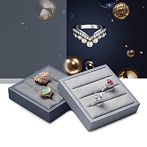 Oirlv Premium Leather Ring Display Stand Small Ring Tray Showcase Jewelry Display Rings Holder Home Organizer(Light Grey)