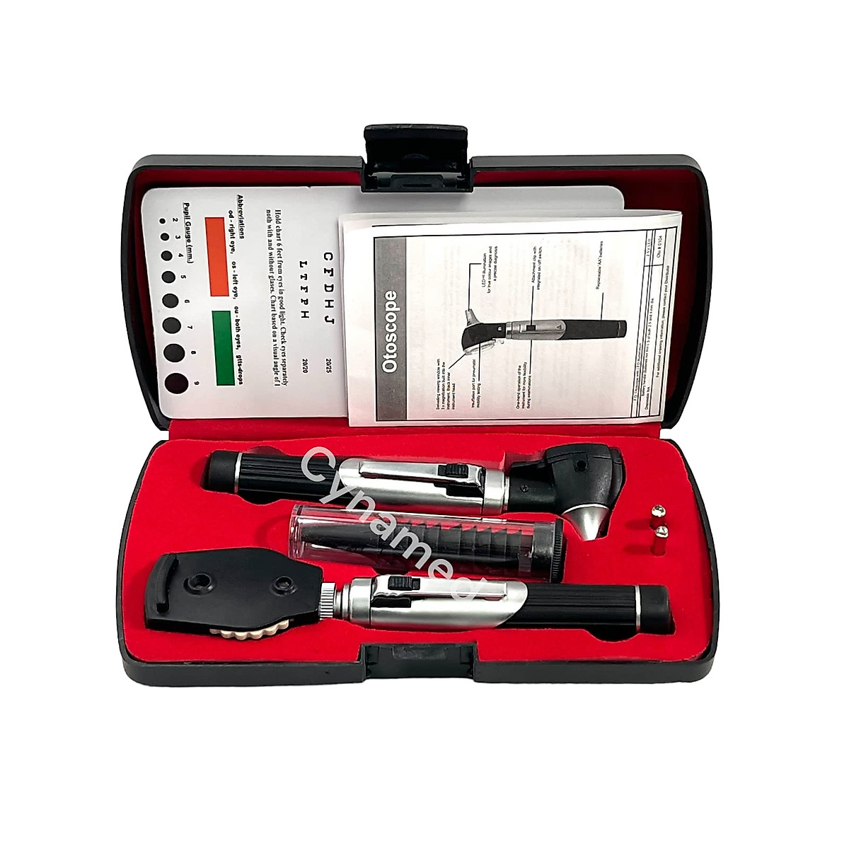 New Premium High Grade Home Use Student Otoscope Set Fiber Optic Digital Bright Led Ear Light Design 4X Magnification with Storage Washable Speculum Tips for Children Adults and Pets Cynamed