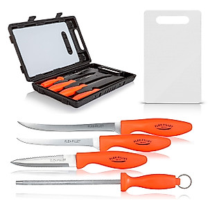 Flex Fillet Fishing Cutlery Set with Sharpening Steel, Cutting Board and Durable Leymar Handles, 5-peice