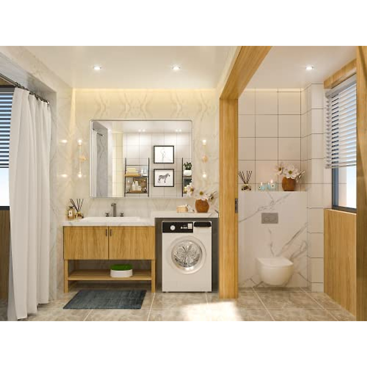 TETOTE 40x30 Inch Bathroom Mirror, Silver Framed Wall Mounted Brushed Nickel Metal Rectangle Modern Vanity Mirror (Horizontal/Vertical)