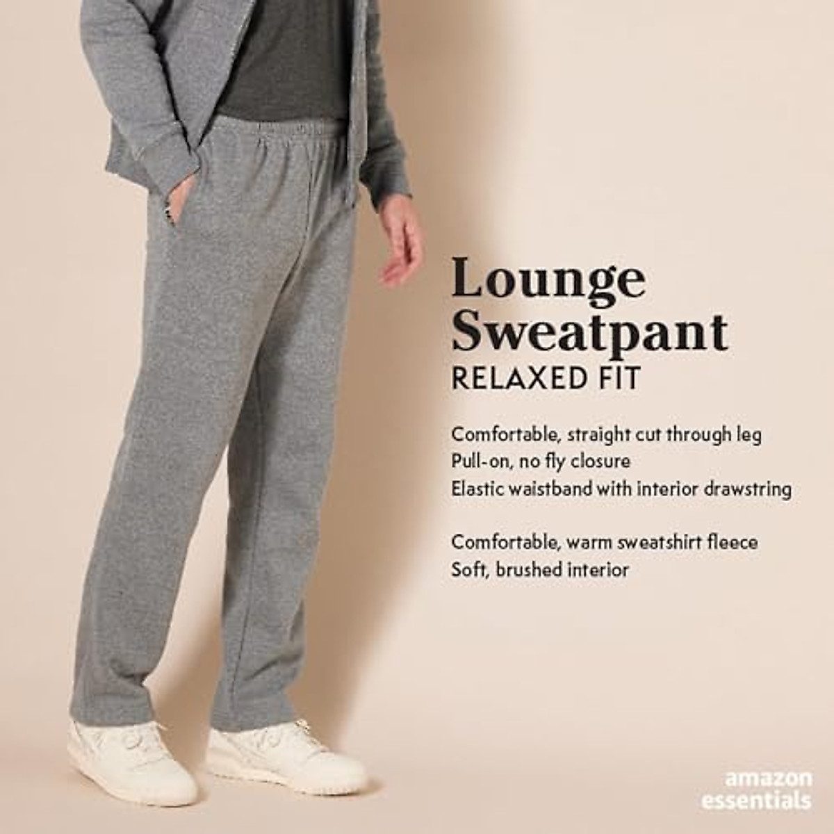 Amazon Essentials Men's Fleece Open Bottom Sweatpant (Available in Big & Tall), Charcoal Heather, Large