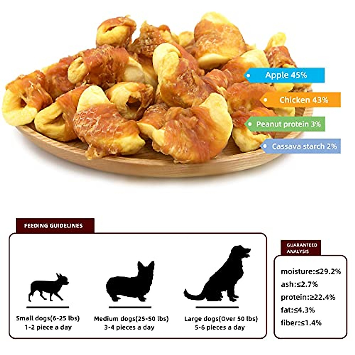 Jungle Calling Dog Treats, Skinless Chicken Wrapped Apple Treats, Gluten and Grain Free, Chewy Dog Bites for Balanced Nutrition, 10.6oz