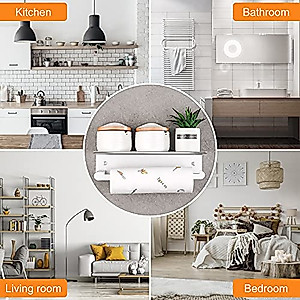 DUFU Paper Towel Holder with Shelf for Kitchen, Paper Towel Holder Wall Mount for Bathroom, Self-Adhesive Anti-Rust Aluminum, No Drill or Wall-Mounted with Screws (Dull Polished Silver)