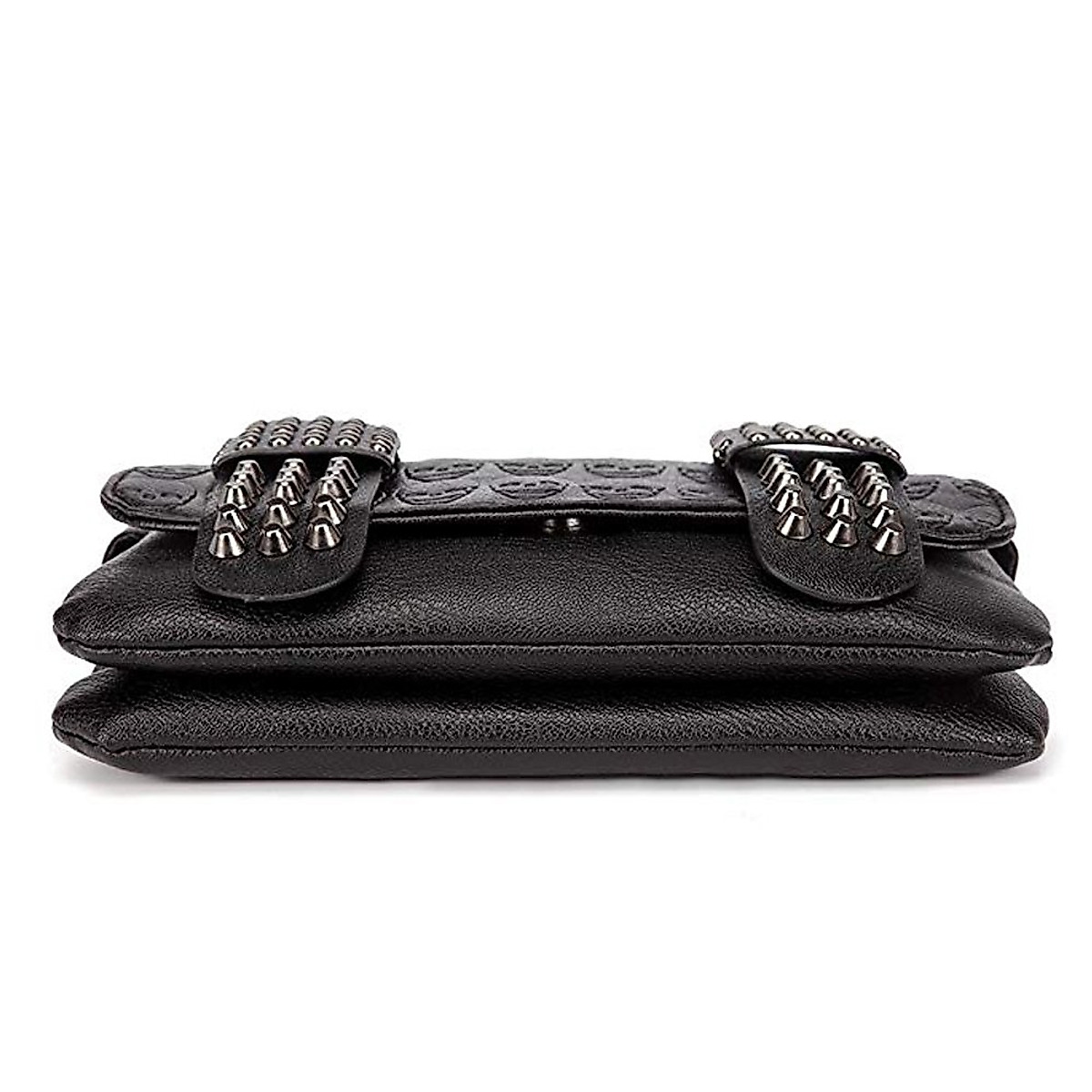 Chikencall Womens Punk Skull Print Crossbody Bag PU Leather Gothic Skull Shoulder Bag Purse with Chain