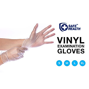 Safe Health Clear Vinyl Exam Gloves,S M L XL,100-Count 3 Mil Medical-Disposable Powder-Free Latex-Free Nursing-Office-Law Enforcement,Clear Large (L) Box of 100,FIY1043G