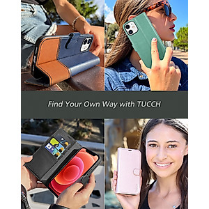 TUCCH Wallet Case for iPhone 12/iPhone 12 Pro 5G, Magnetic PU Leather Stand Flip Cover with TPU Protect Inner Shell, RFID Blocking Card Slot Compatible with iPhone 12/12 Pro 6.1-inch, Light Brown