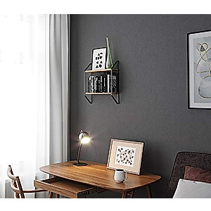 Wallniture Ponza 2-Tier Floating Shelf for Bathroom Organization and Storage Natural Burned Rustic Wood Wall Decor with Metal Brackets