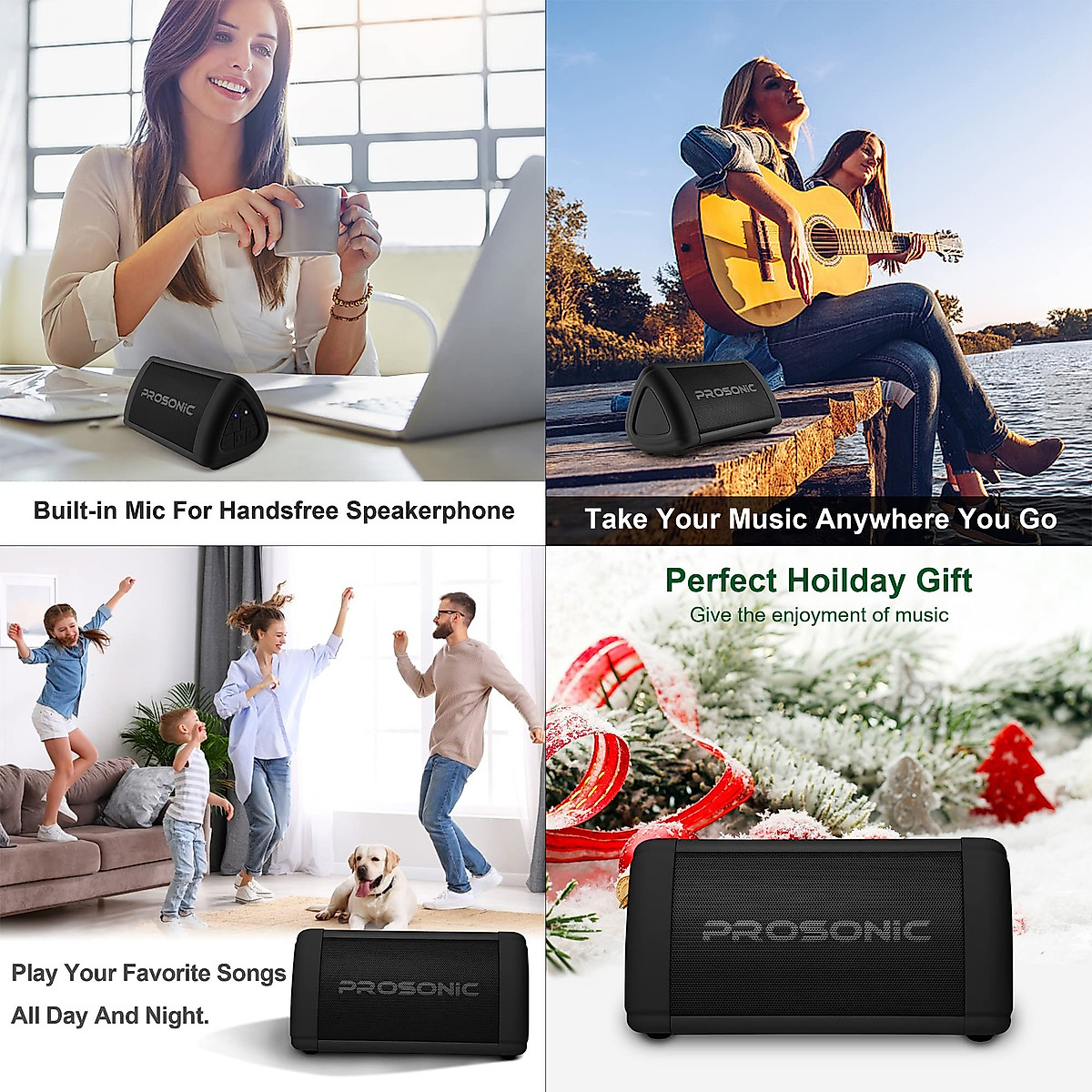 Prosonic BT3 Portable Wireless Bluetooth Speaker with 10W Stereo Sound & Bass Boost -Rich Sound & Intense Bass -Bluetooth 5.0 -Microphone -IPX5 - in & Outdoor Speaker (Black)