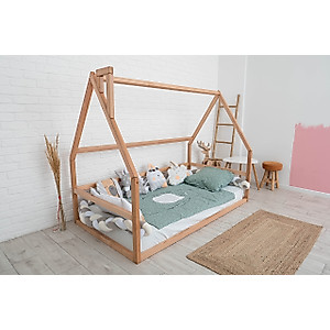 BUSYWOOD Kids Montessori Design Play Room- Toddler Floor Bed House Frame - Montessori Bed Twin - House Frame Toddler Bed (Model 1, Floor Bed)