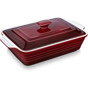 LOVECASA Nonstick Casserole Dish with Lid, 4.5 Quart Lasagna Pan Deep, 9x13 Ceramic Baking Dish for Dinner, Banquet, and Party, Gradient Red
