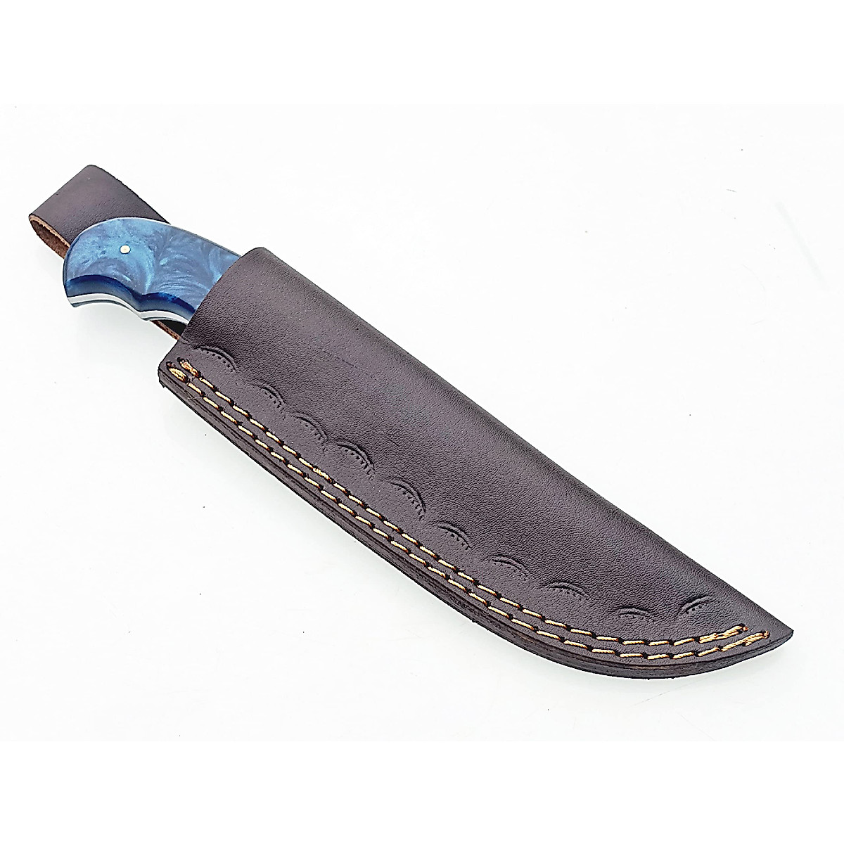 ONEHOPE BLADES Handmade Damascus Steel Hunting Knife With Leather Sheath, 8 inches Fixed Blade Tactical Survival Hand Forged Hunting Bushcraft Camping Knife (BLUE)