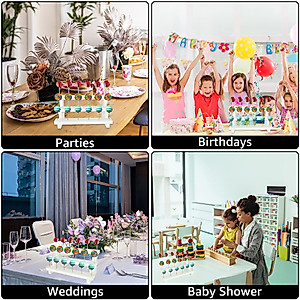 CertBuy 2 Pcs Wood Cake Pop Stand 3 Tier 17 Holes Cake Pop Holder Display Risers Fit 0.16" Wooden Lollipop Display Stand for Dessert Table of Wedding Birthday Party White