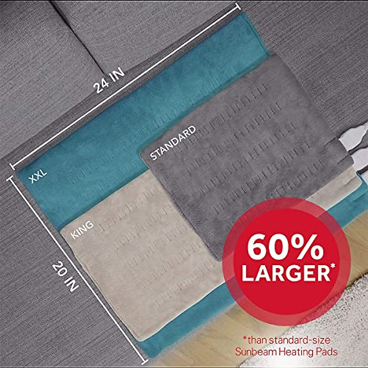 Sunbeam Heating Pad for Back, Neck, and Shoulder Pain Relief with Auto Shut Off, XXL Large 20 x 24", Slate