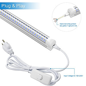 3FT LED Shop Light Fixture, 22W 2200LM 6000K, Cool White, V Shape, Hight Output, Linkable Shop Lights, T8 LED Tube Lights, Clear Cover, Plug and Play, for Garage Warehouse Workshop Basement (4-pack)