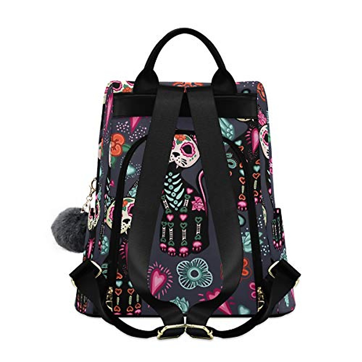 ALAZA Day of The Dead Colorful Cat Skull Backpack Purse for Women Anti Theft Fashion Back Pack Shoulder Bag