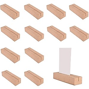 Baoz 12 PCS Wood Place Card Holders Table Number Stands Picture Holder Acrylic Sign Holders 3.9 X 1.1 X 0.7 inch for Retail Shop Cafe Wedding Dinner Home Party Events Decoration