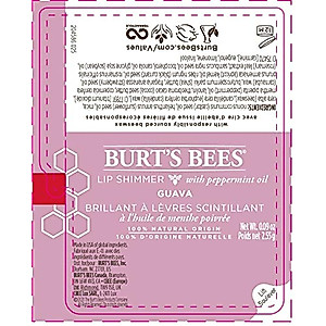 Burt's Bees 100% Natural Moisturizing Lip Shimmer, Guava, 1 Tube