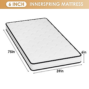 PayLessHere 6 Inch Hybrid Mattress with Innerspring and Foam/Fiberglass Free/Medium Firm Spring Mattress/Twin Size Mattress in a Box/CertiPUR-US Certified/Cool Sleep Pressure Relief