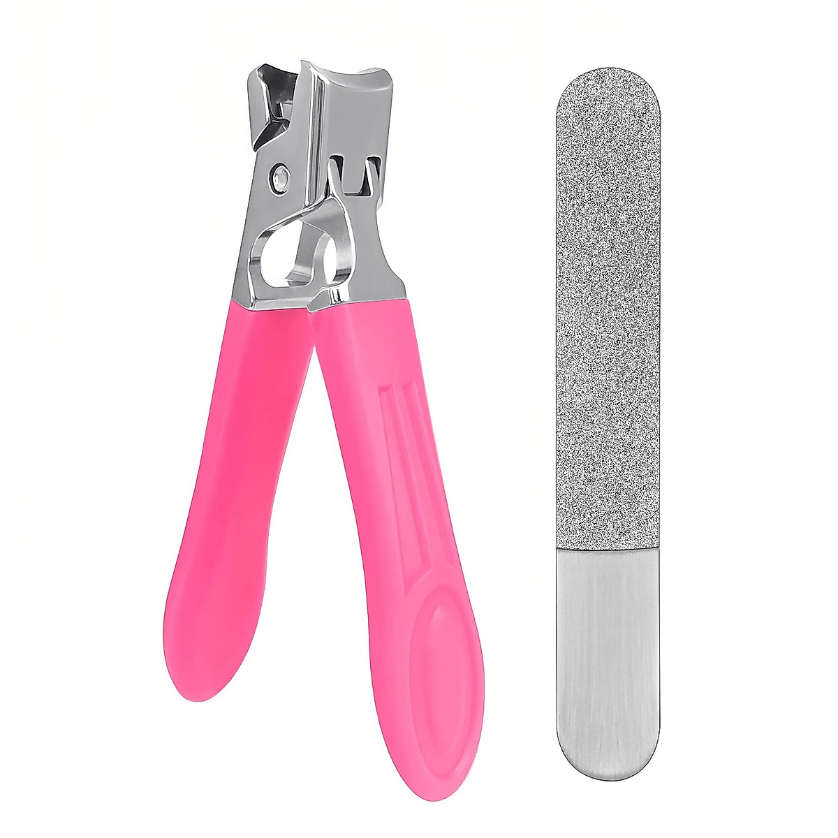 SG Nekoo Nail Clippers for Thick Nails Hard Fingernails and Toenails Cutter with File, Ultra Sharp Curved Splash Proof Trimmer for Adults Men Women Seniors (Mid-pink)