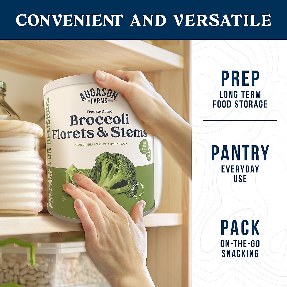 Augason Farms Freeze Dried Broccoli Florets & Stems Can, Emergency Food Supply, Everyday Meals, 34 Servings