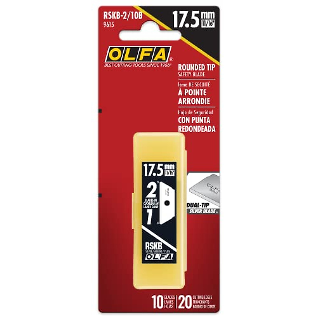 OLFA Round Tip Safety Knife Blades, 10 Blades (RSKB-2/10B) - Dual Edge Rounded-Tip Carbon Steel Utility Knife & Safety Cutter Replacement Blades, Fits OLFA SK-4, SK-6, SK-9, & UTC-1 Knives