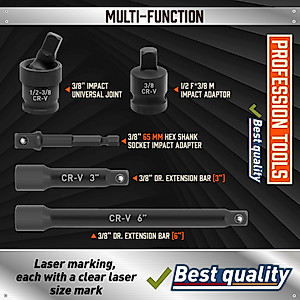 Amartisan 3/8" Drive Impact Socket Set, 6 Point, 50-Piece Standard Metric (8-22mm) and SAE (5/16-Inch to 3/4-Inch) Cr-V Steel Sockets with Adapters & Ratchet Handle