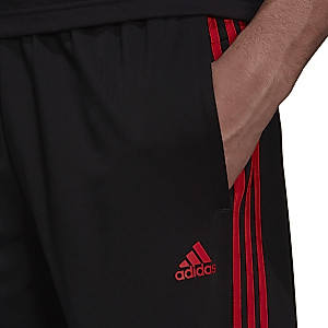 adidas Men's Essentials Warm-up Open Hem 3-stripes Tracksuit Bottoms, Black/Scarlet, Medium/31" Inseam