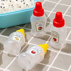 4 Pcs Mini Ketchup Bottles, 25ml Condiment Squeeze Bottle with Sturdy Screw Cap, Plastic Portable Sauce Container for Bento Box Accessories, Mini Condiment Squeeze Bottles for Sauces, Salad Dressing