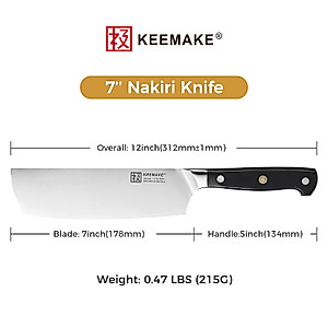 KEEMAKE 7 inch Nakiri Knife Japanese Chef Knife, Asian Vegetable Cleaver Kitchen Knife, German High Carbon Stainless Steel Usuba Knife, Multipurpose Kitchen Knife with Pakkawood Handle