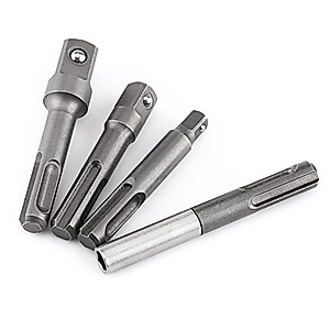 4 pcs SDS Plus Socket Adapter Set,1/4" Hex Socket Adaptor 1/4" 3/8" 1/2" Square Impact Socket Extension Connector Power Drill Bit Adapter