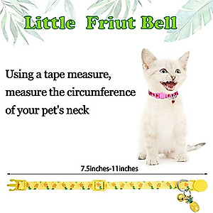 5 Pieces Breakaway Cat Collars with Bell Colorful Summer Fruit Style Adjustable Pet Collar with Pineapple Watermelon Cherry Strawberry Avocado Patterns for Kitten Kitty Cat Tropical Hawaii Party (S)