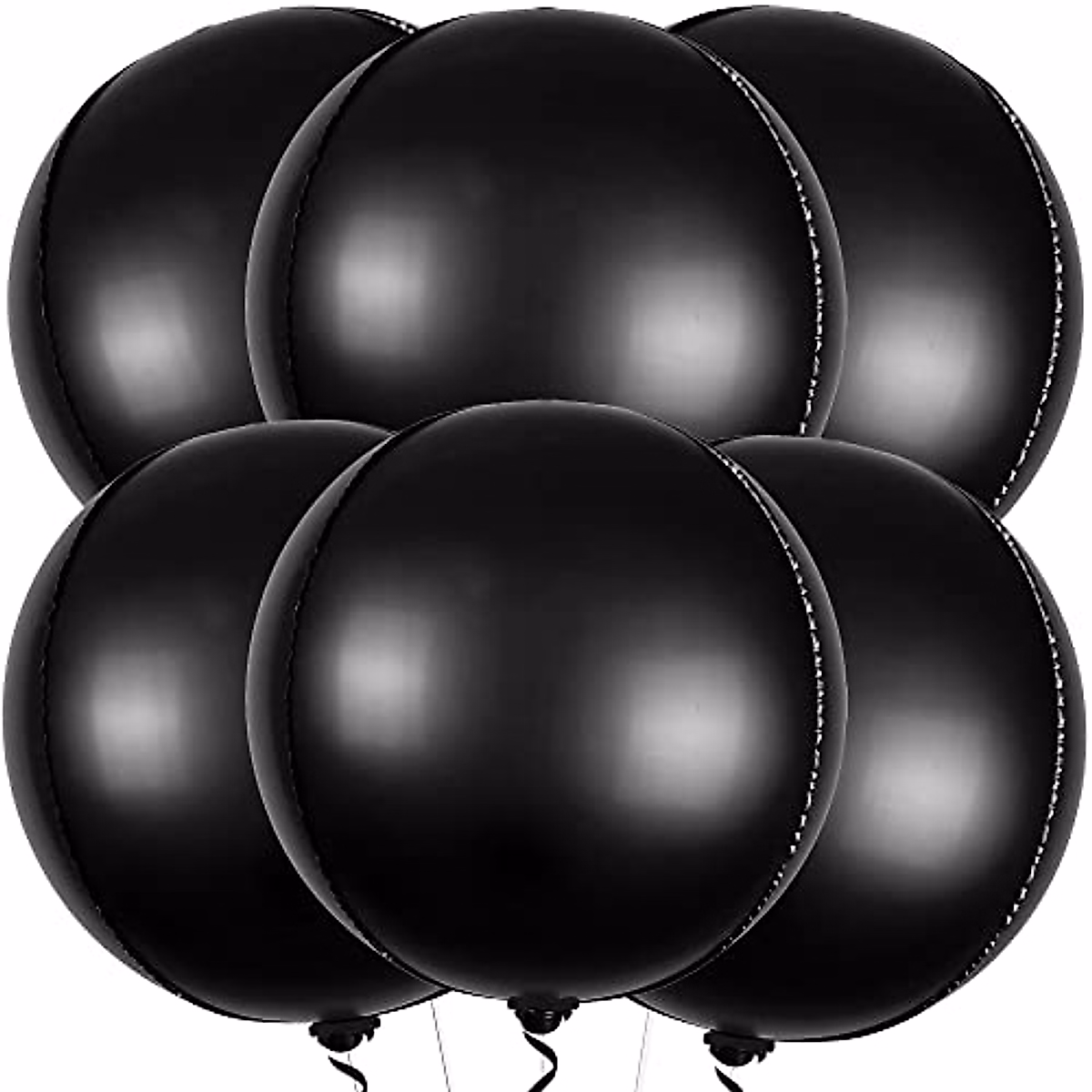 Giant 22 Inch Matte Black Foil Balloons - Pack of 6 | Black Round Balloons 360 Degree 4D Metallic Black Balloons | Black Birthday Decorations | Black Metallic Balloons, Graduation Decorations 2023