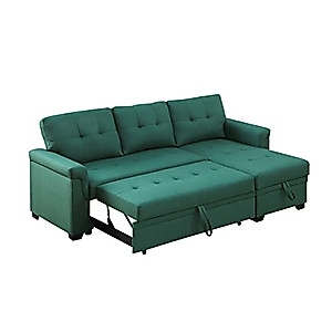 Eafurn 84'' Reversible Sectional Sofa Couch with Pull-Out Sleeper Bed, Line Fabric L-Shape 3-Seater Convertible Corner Sofa & Couches with Storage Chaise,Button Tufted Couch for Living Room