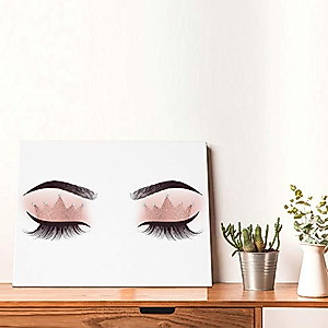 AuHomea 16inch x 12inch Crown Eye Lashes & Eyebrow Wall Art Canvas Paintings Printed On Wall Ready To Hang Unframed Artwork For Living Room Decor