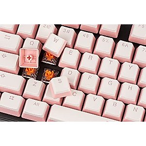 Pudding Keycap Set for Mechanical Keyboards, Set of 104 Keys, OEM Profile, English (US) Layout (Pink and White)