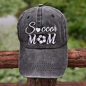 Waldeal Women's Embroidered Soccer Mom Hat Adjustable Vintage Game Day Cap Black