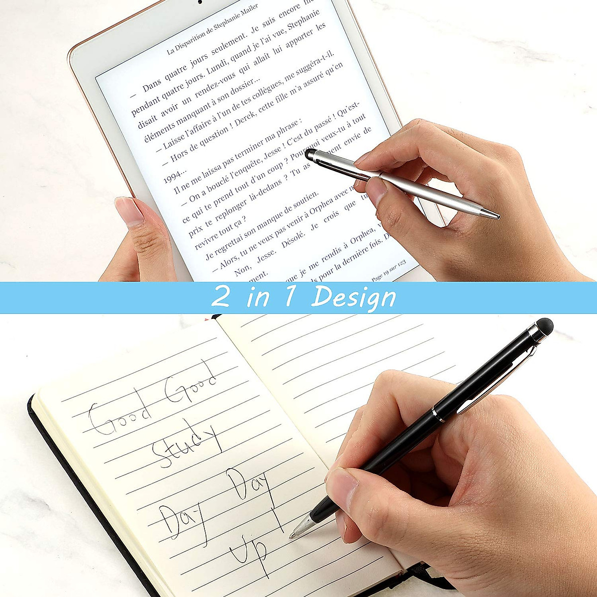 32 Pieces Stylus Pen for Touch Screens, 2 in 1 Universal Ballpoint Fine Tip Stylus Metal Pens, Black Ink, for Most Capacitive Touch-Screen Phone Tablet (Black, Silver)