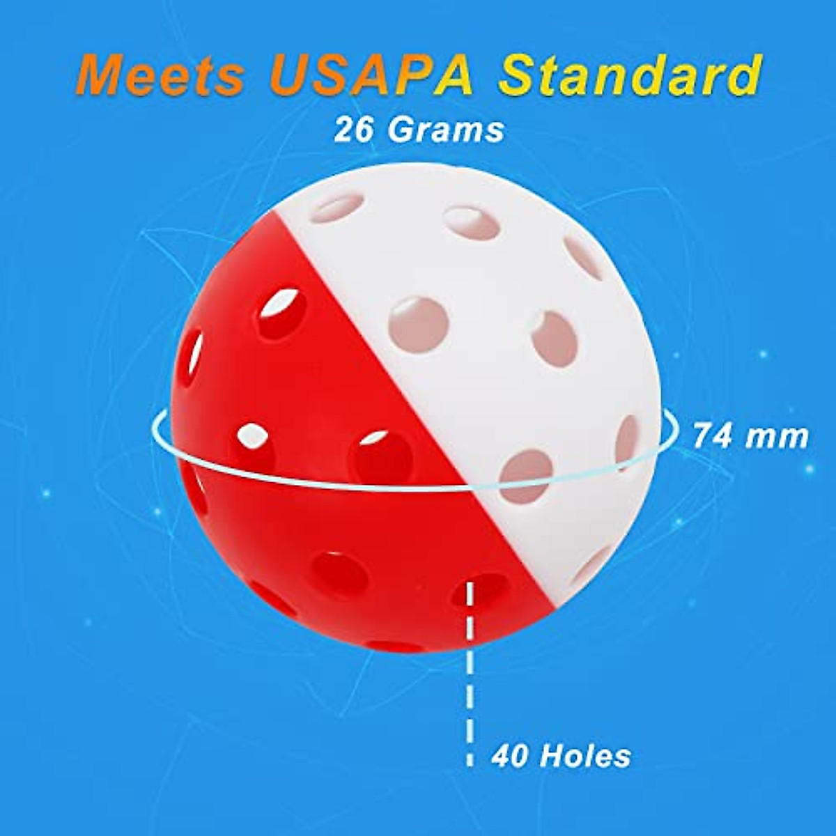 PORSVIK Outdoor Pickleball Balls,40 Holes Two-Colored Pickleballs,Designed for Training Spin,Meet USAPA Standard,Double Tone,6 Pack (Outdoor Red/White)