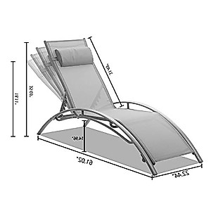 Outdoor Patio Chaise Lounge Chair Set of 2,5 Adjustable Backrest Sun Recliner Chair with Removable Pillow Suitable for Poolside,Garden,Balcony,Beach,Yard