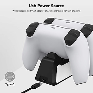 KIWIHOME PS5 Controller Charger Fast Charging Station, Charging Dock Stand for PS5 Playstation 5 Controller Accessories with LED Indicators and USB C Charging Cable (White)