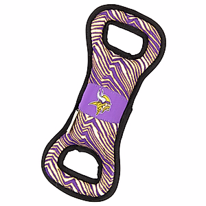 Zubaz NFL Team Logos and Colors Tug Dental Toy with Squeaker for Dogs & Cats, Minnesota Vikings