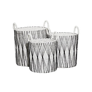 Deco 79 Plastic Handmade String Detail Storage Basket with Handles, Set of 3 21", 21", 19"H, White